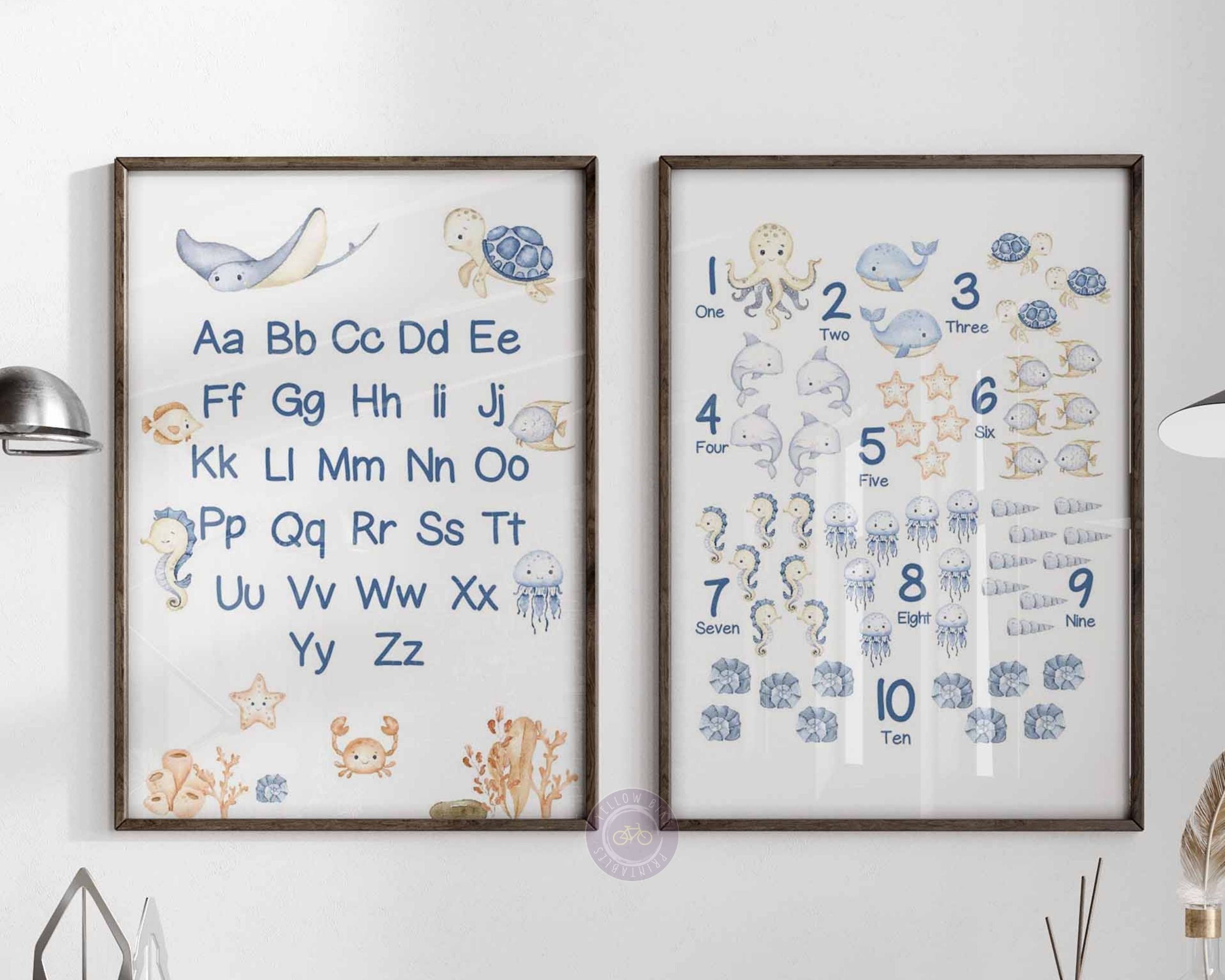 Under the Sea Alphabet and Number Posters for Blue Nursery, Playroom or ...