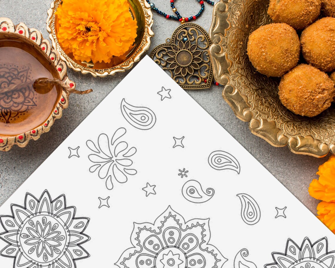 Diwali Coloring Pages Bundle, Printable Diwali Coloring Pages for Kids ...