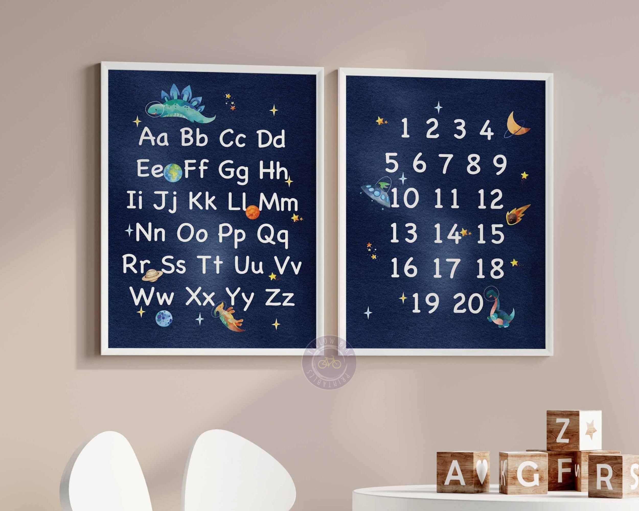 English Alphabet and Numbers Posters, Prints for Space Themed Playroom ...