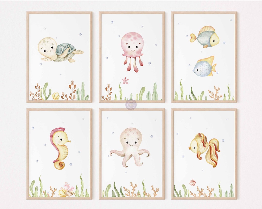 Under the Sea Prints, Cute Baby Ocean Animals, Nautical Undersea ...