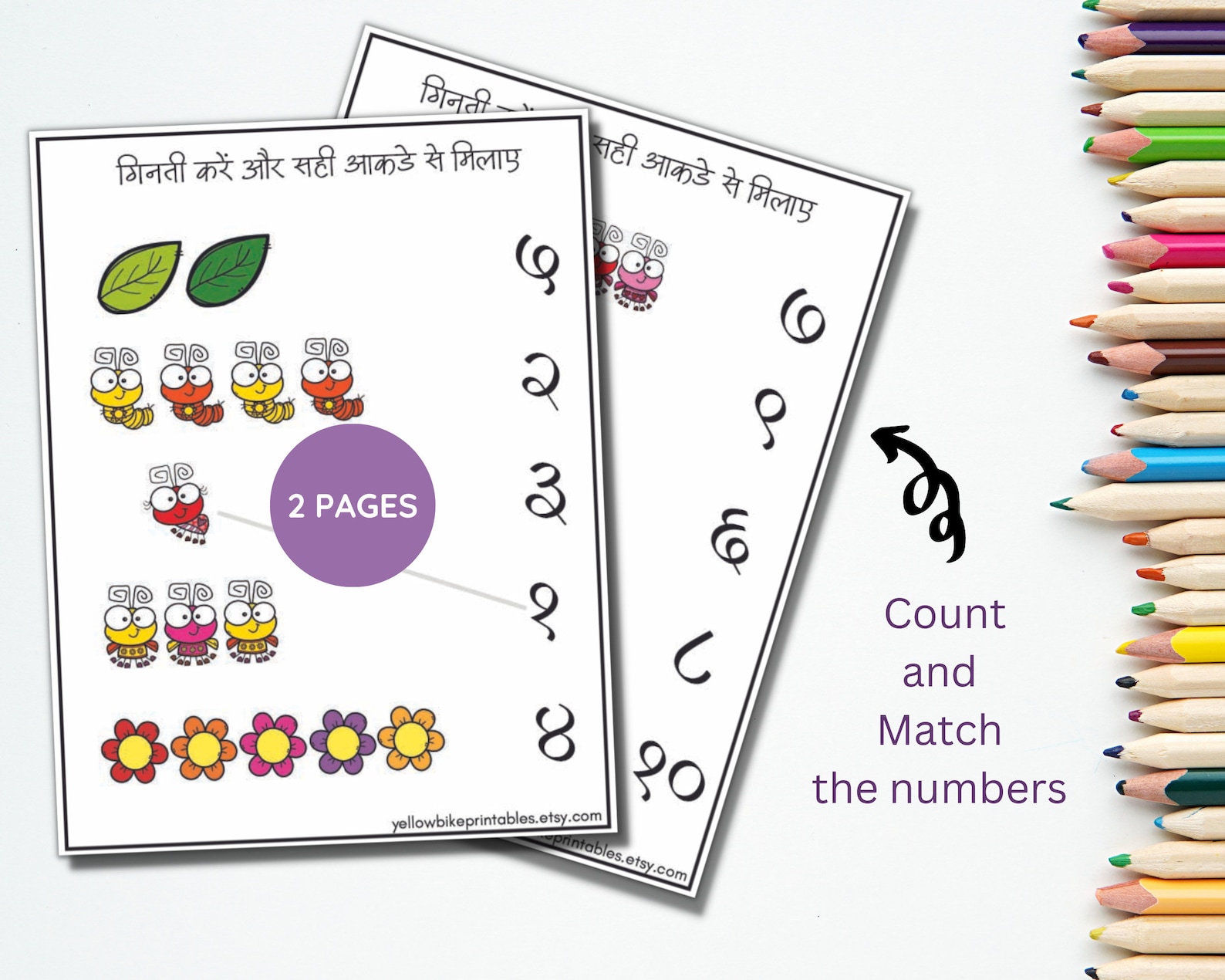 Hindi Number Worksheets, Learn Hindi Numerals 1 to 10, Insect Themed ...