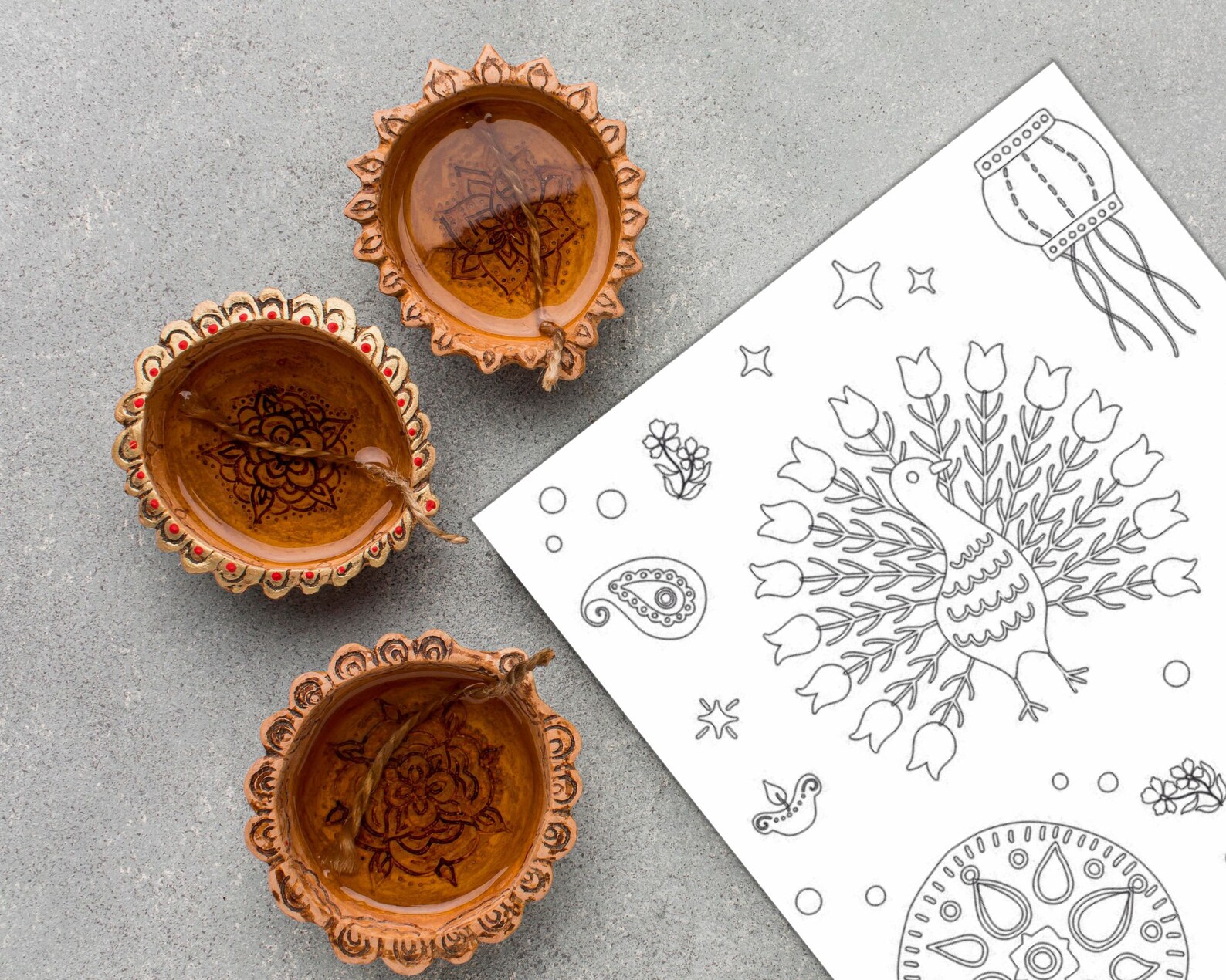 Diwali Coloring Pages Bundle, Printable Diwali Coloring Pages for Kids ...