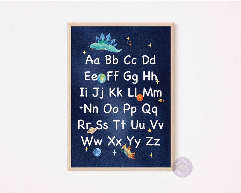 English Alphabet and Numbers Posters, Prints for Space Themed Playroom ...