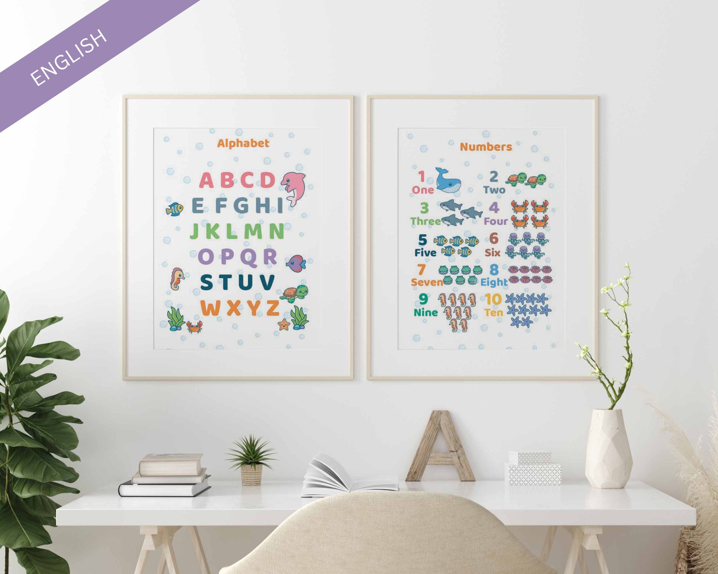 Under the Sea Alphabet and Number Poster, Ocean Themed Educational ...