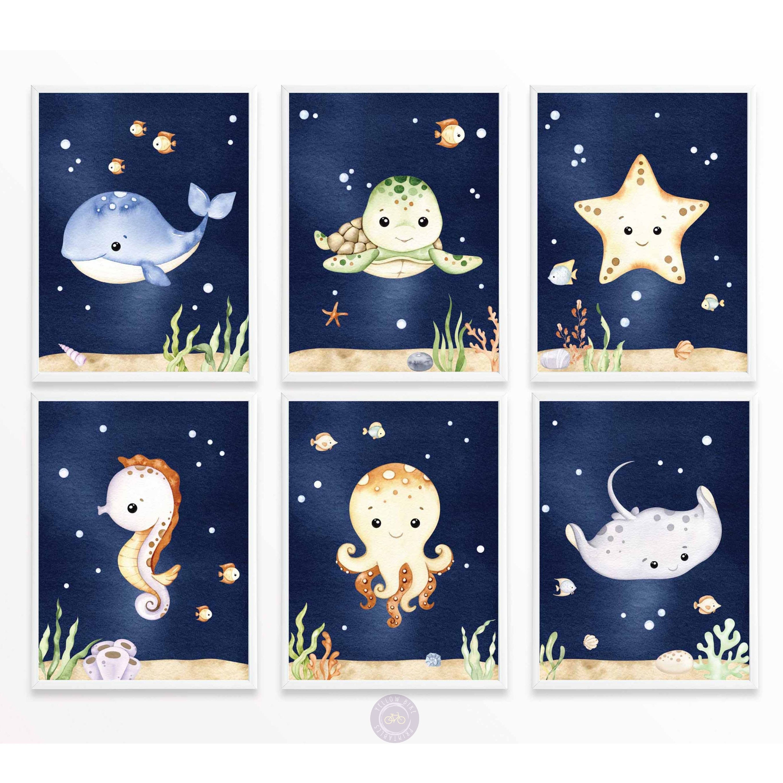 Marine Animal Posters for Baby Room, Ocean Theme Nursery Decor, Neutral ...