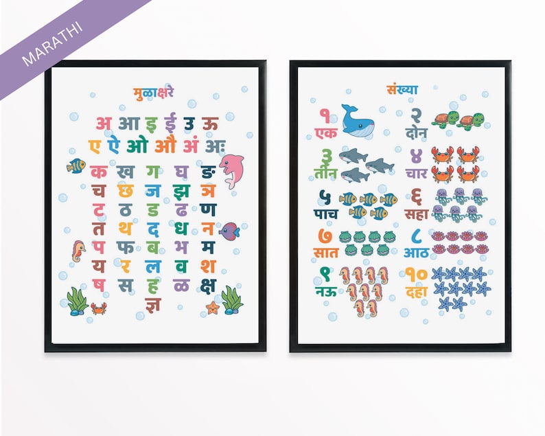 Marathi Alphabet and Number Posters for Playroom, Classroom, or ...
