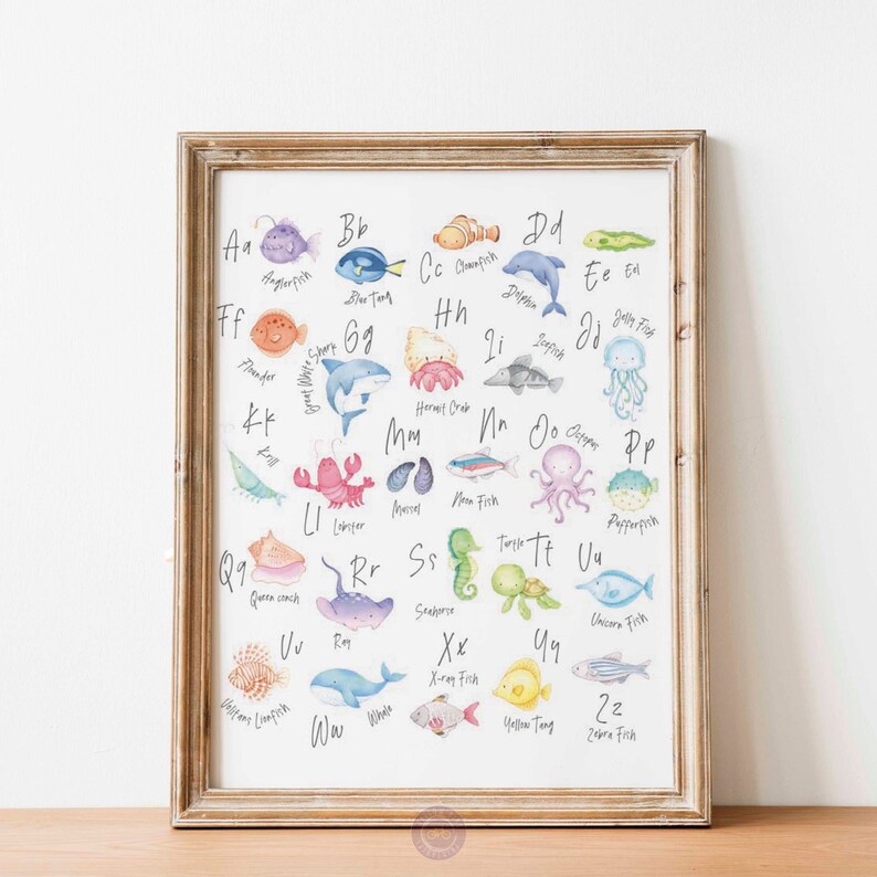 Ocean Themed Alphabet Poster, English Alphabet Print, Neutral ...