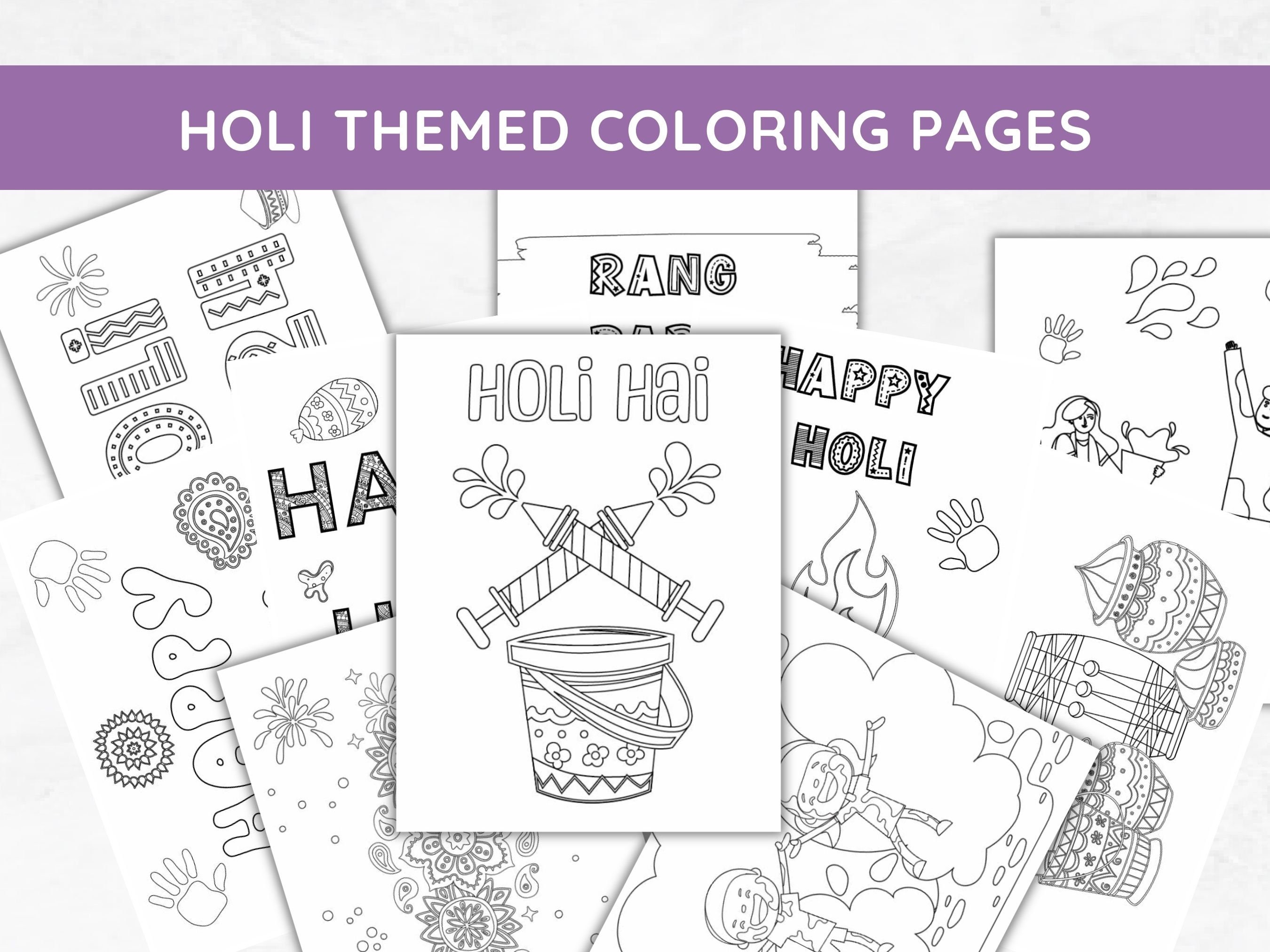 Holi Coloring Pages Bundle, Printable Holi Coloring Pages for Kids ...
