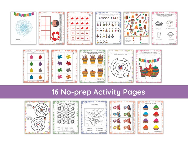 Holi Activity Bundle, Holi Coloring Pages, Printable Holi Themed ...