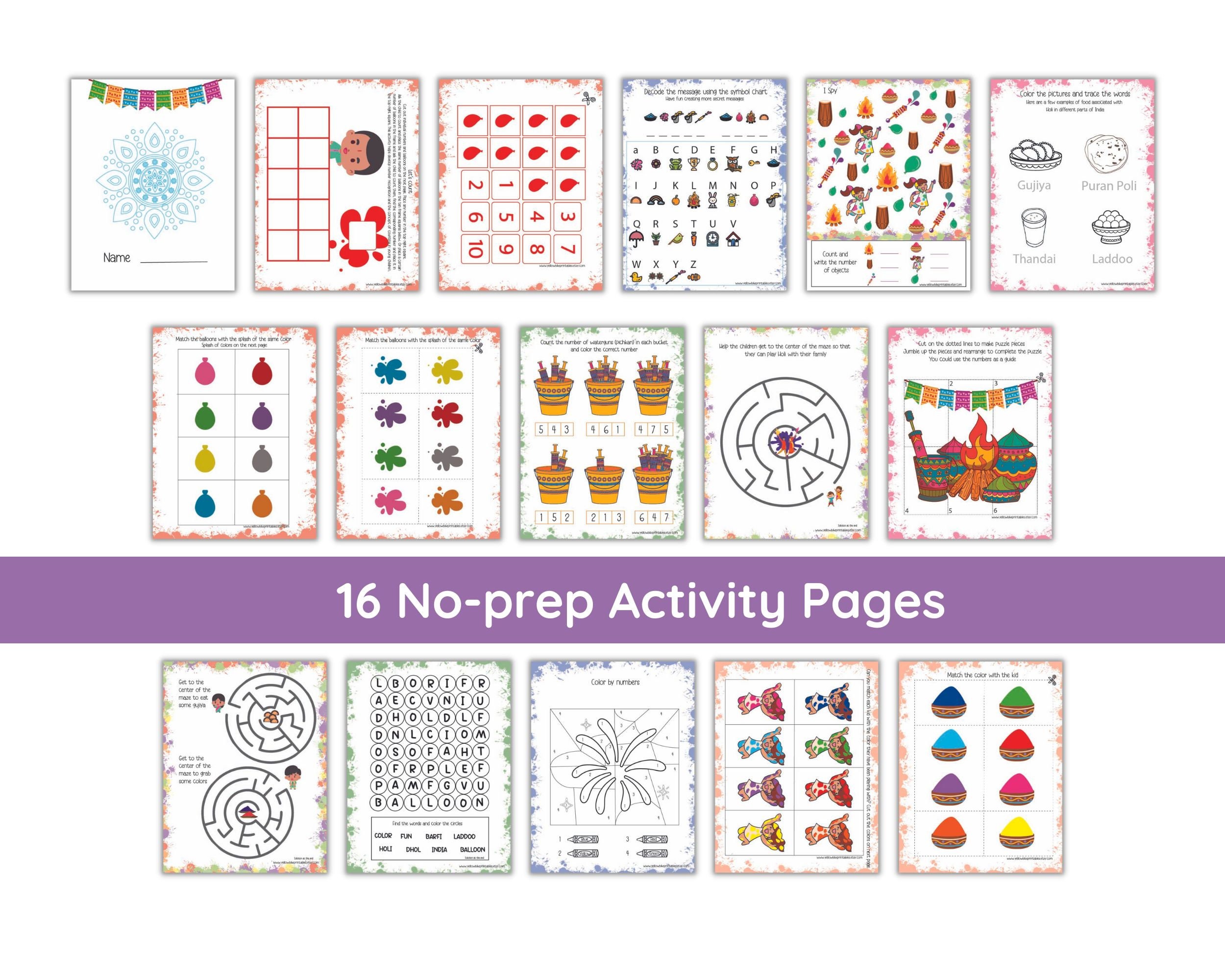 Holi Activity Bundle, Holi Coloring Pages, Printable Holi Themed ...
