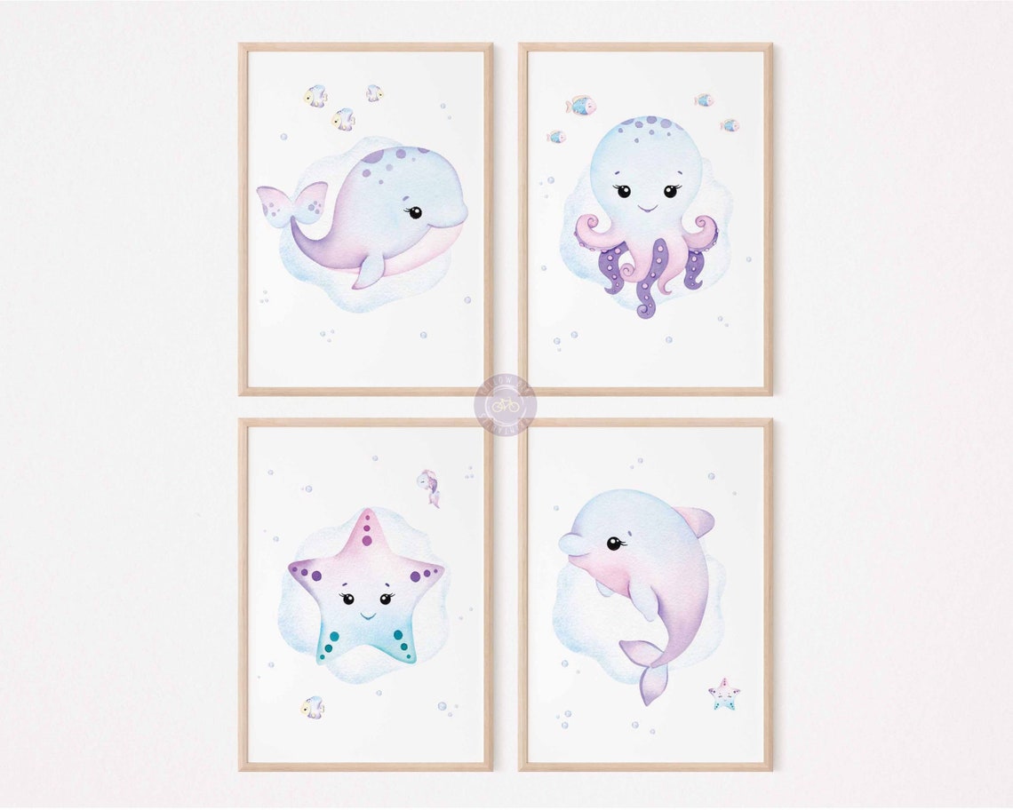 Under the Sea Prints, Cute Ocean Animals, Nautical Undersea Posters ...