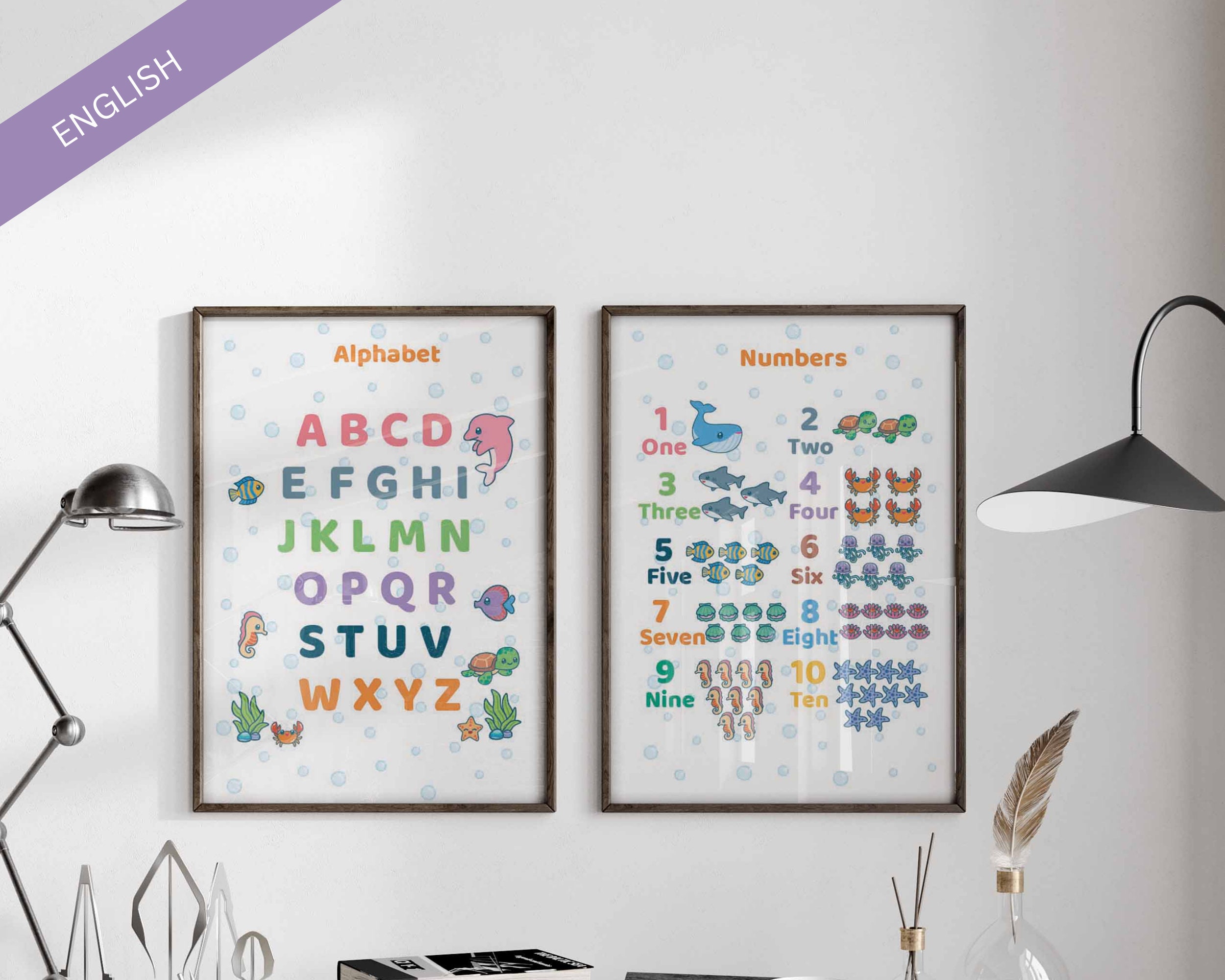 Under the Sea Alphabet and Number Poster, Ocean Themed Educational ...