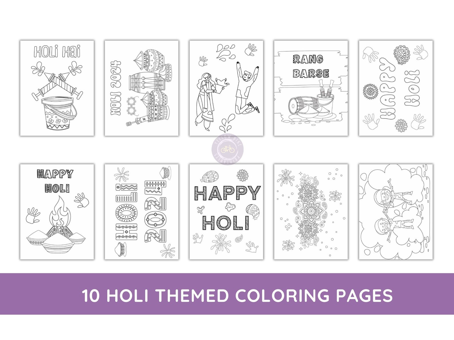 Holi Coloring Pages Bundle, Printable Holi Coloring Pages for Kids ...