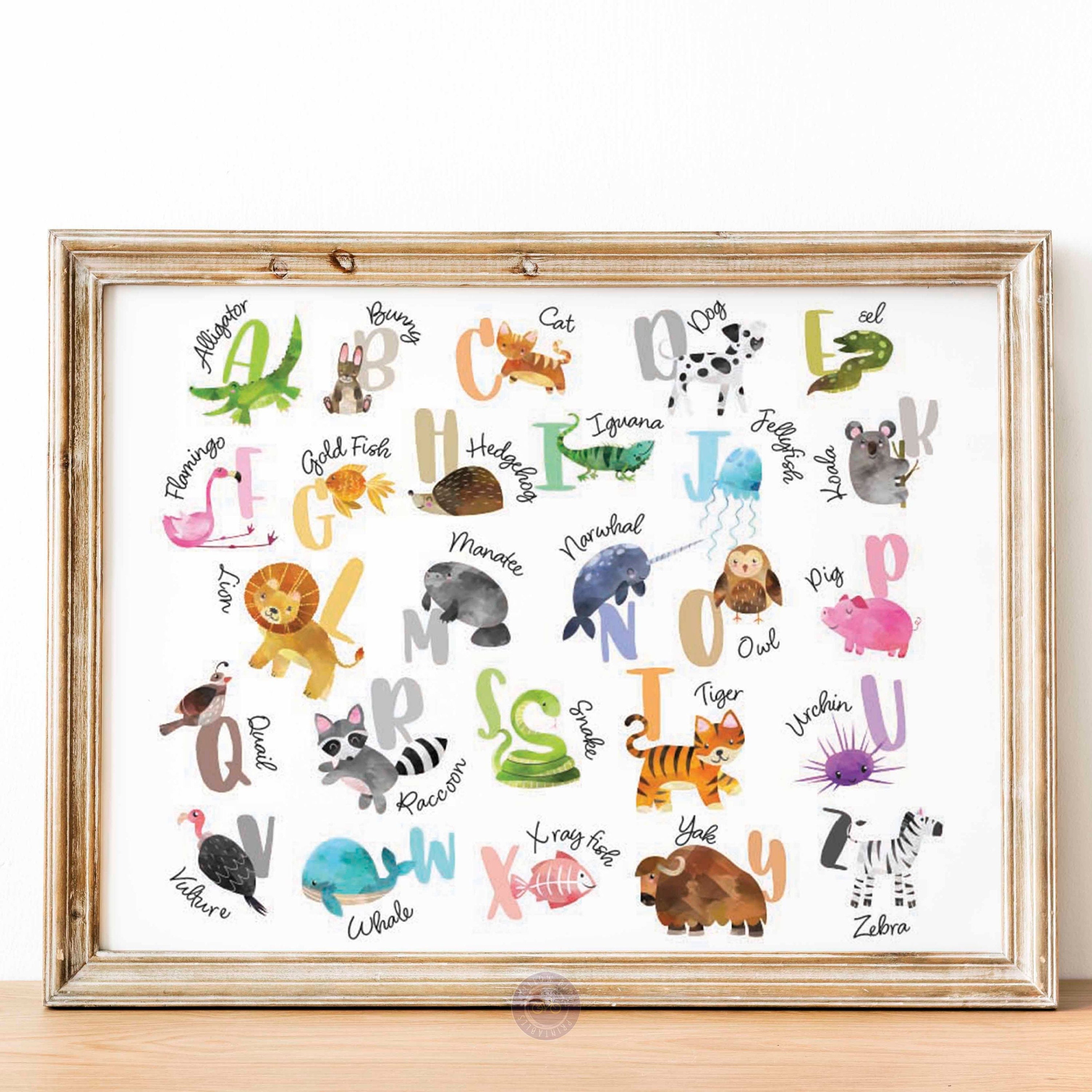 Alphabet Poster, Animals ABC Poster, Playroom Wall Art, Colorful ...