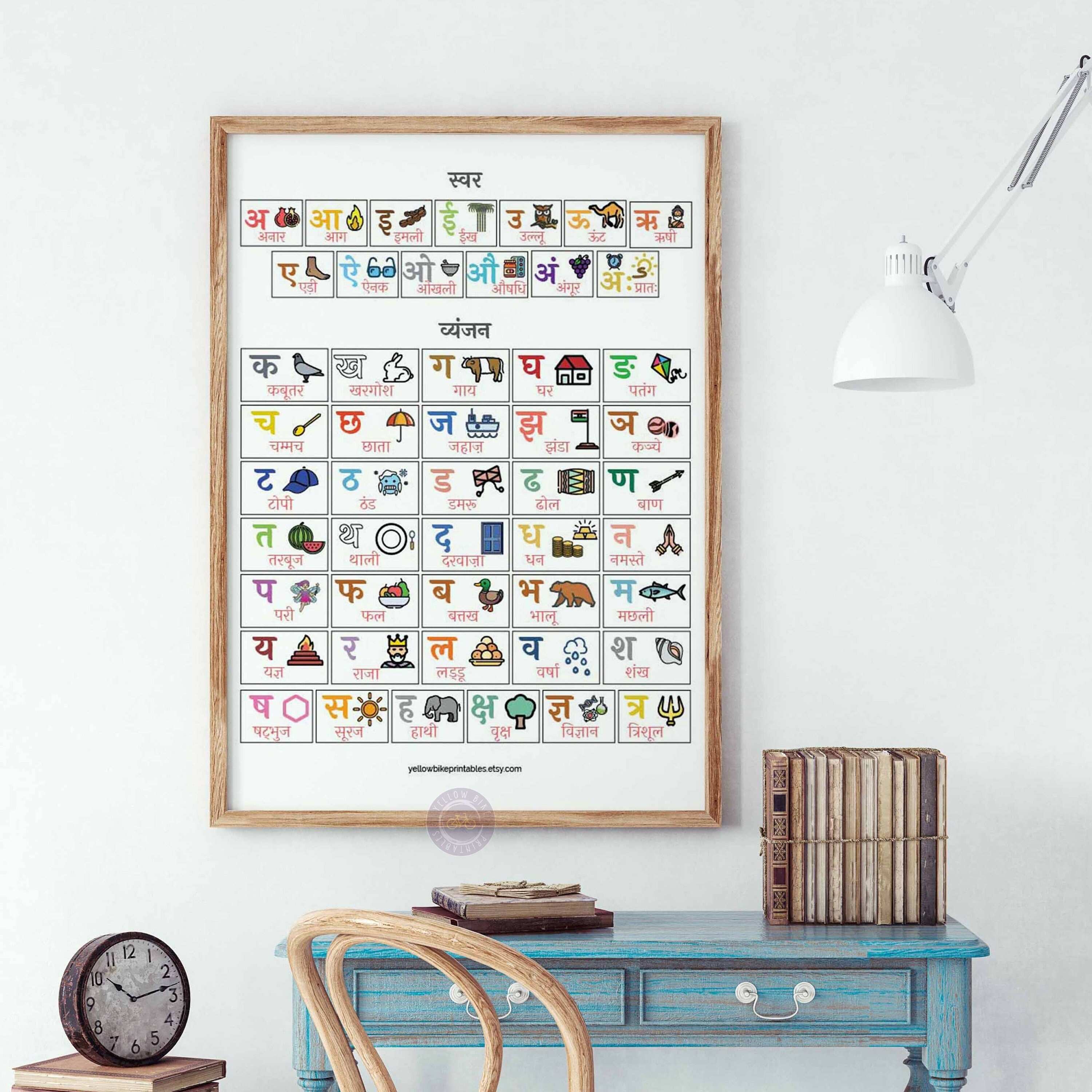 Hindi Alphabet Chart, Hindi Alphabet Poster for Kids, Colorful Hindi ...
