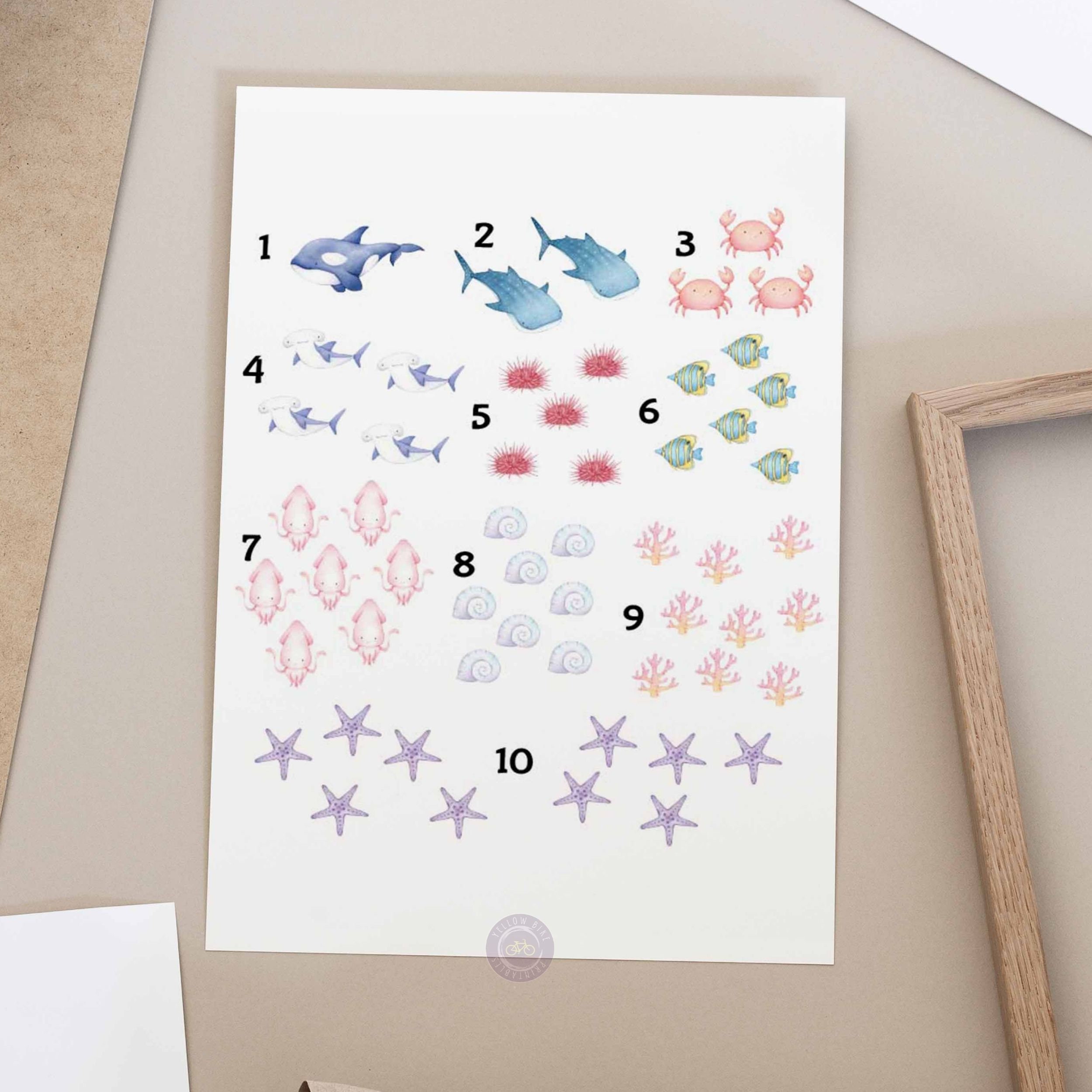 English Alphabet and Number Prints, Colorful Educational Charts, Ocean ...