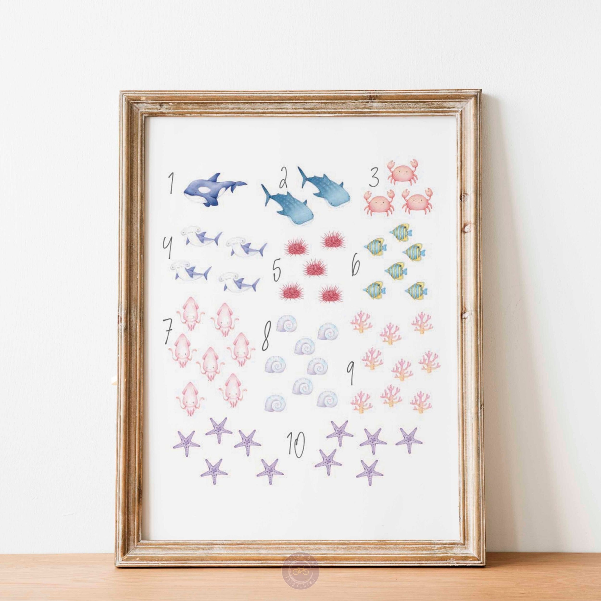 English Alphabet and Number Posters, Colorful Educational Charts, Ocean ...