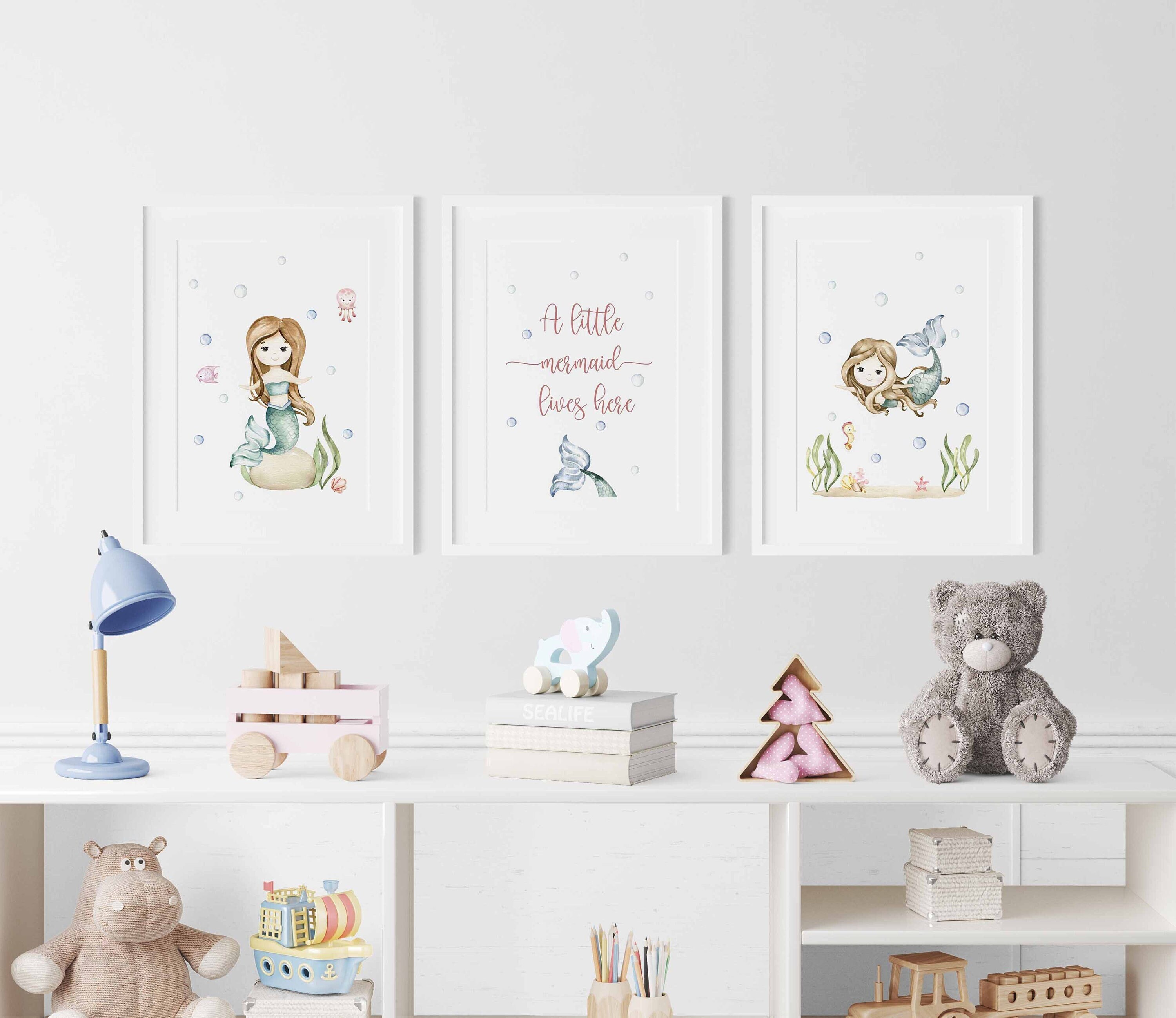 Mermaid Nursery Wall Decor, Cute Mermaid Artwork, Girls Room Wall Decor ...
