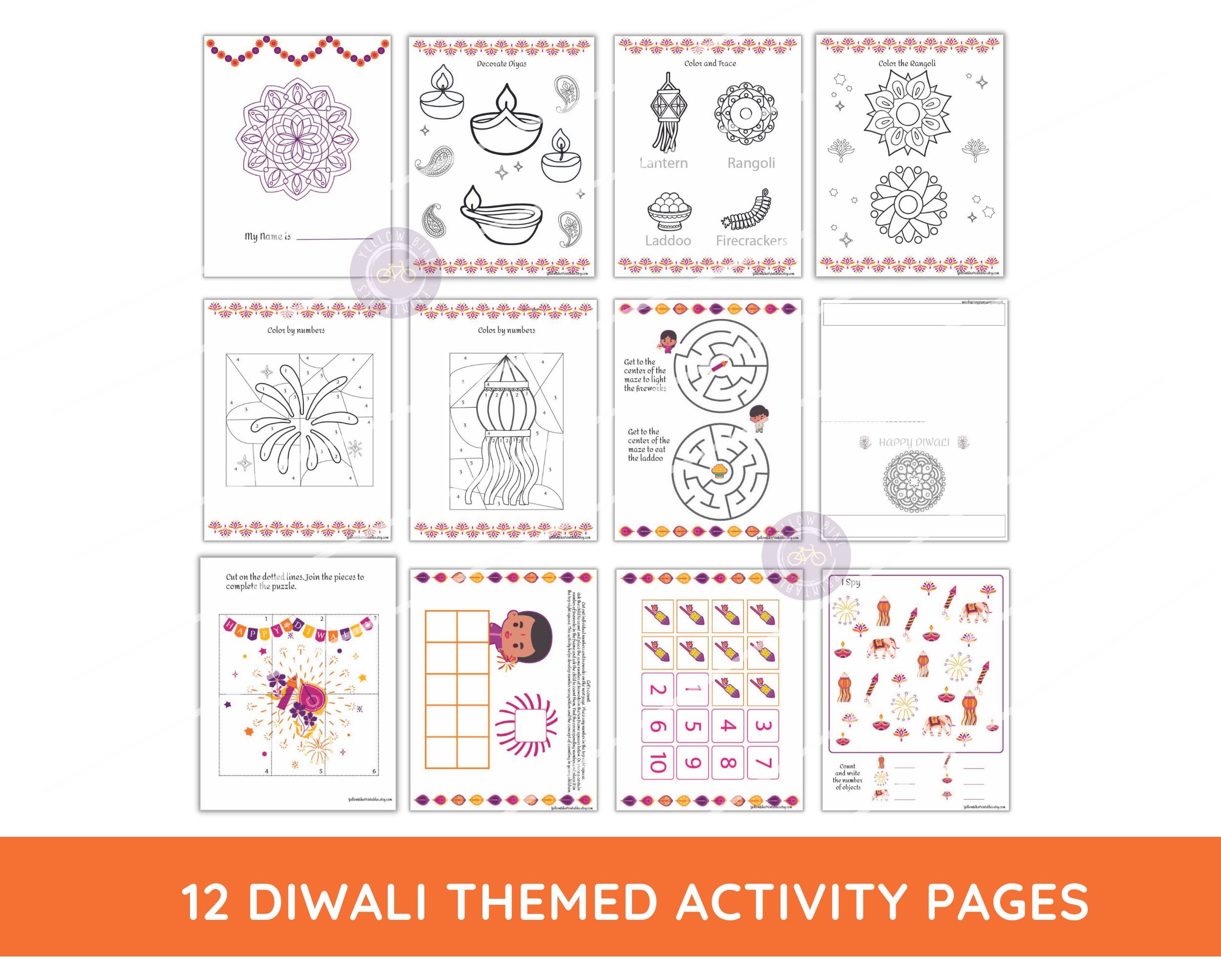 Diwali Printable Activity Bundle for Kids, Coloring Pages, Diwali ...