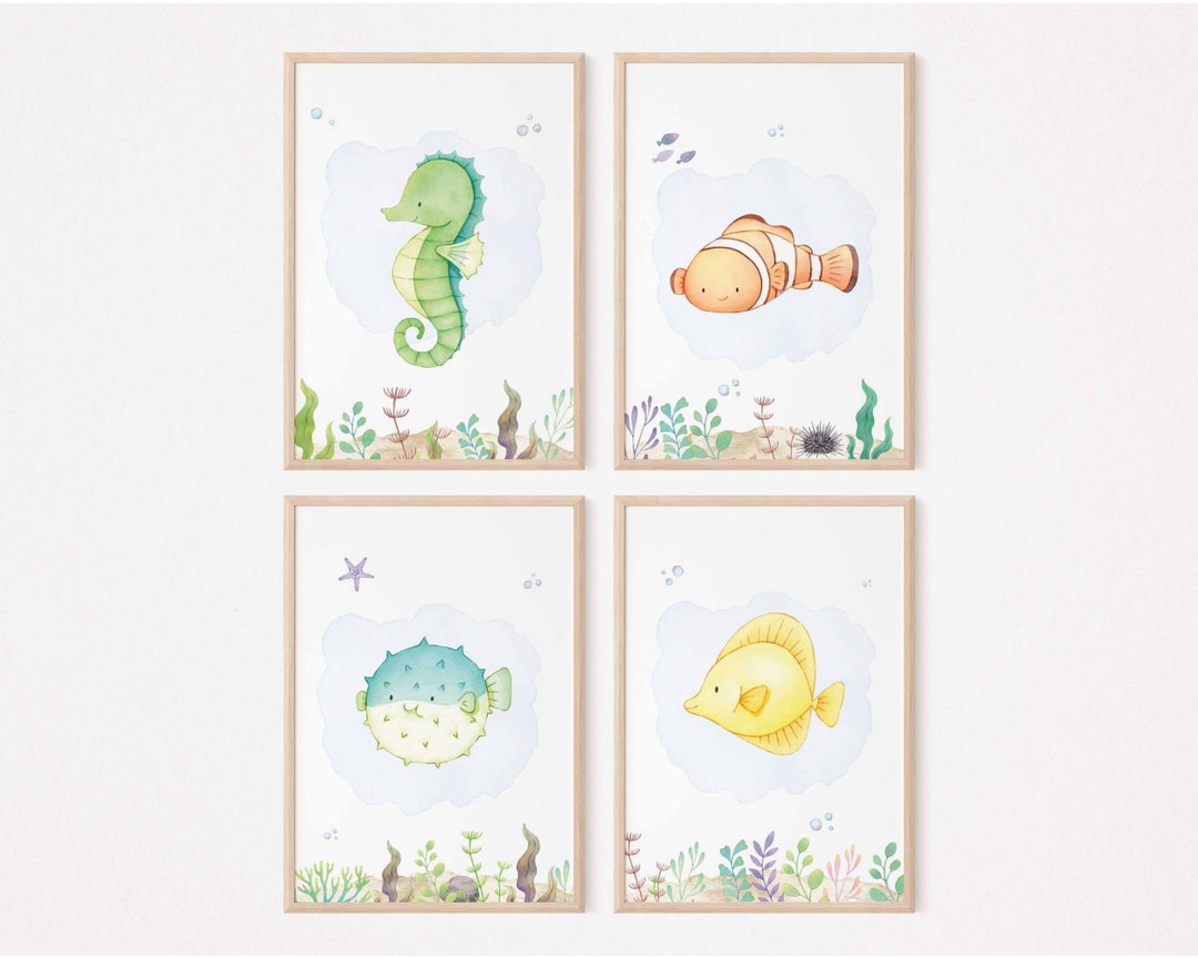 Under the Sea Nursery Prints, Nautical Ocean Animal Posters, Boy ...