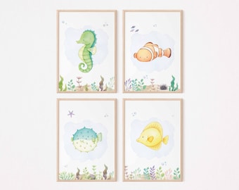 Under the Sea Nursery Prints, Nautical Ocean Animal Posters, Boy ...