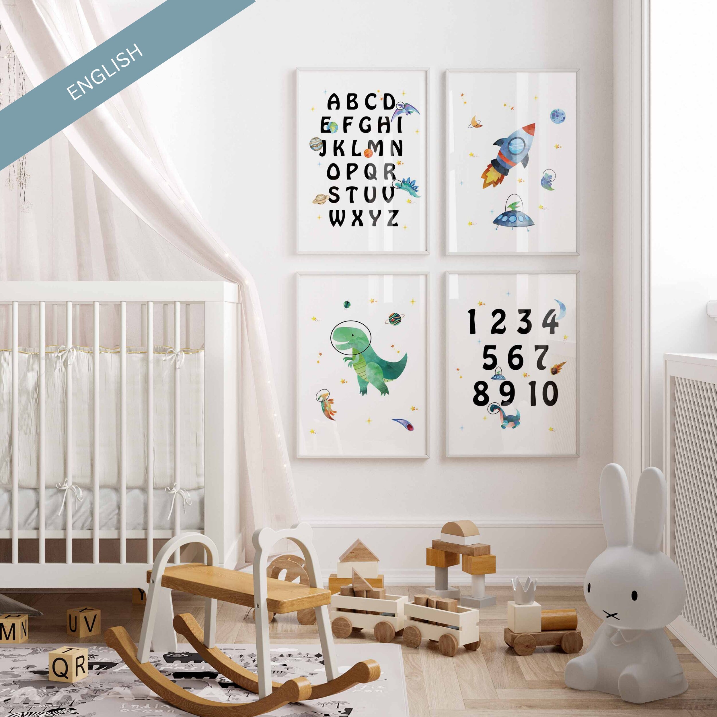 English Alphabet and Numbers Posters for Playroom, Homeschool or ...