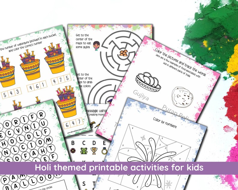 Holi Activity Bundle, Holi Coloring Pages, Printable Holi Themed ...