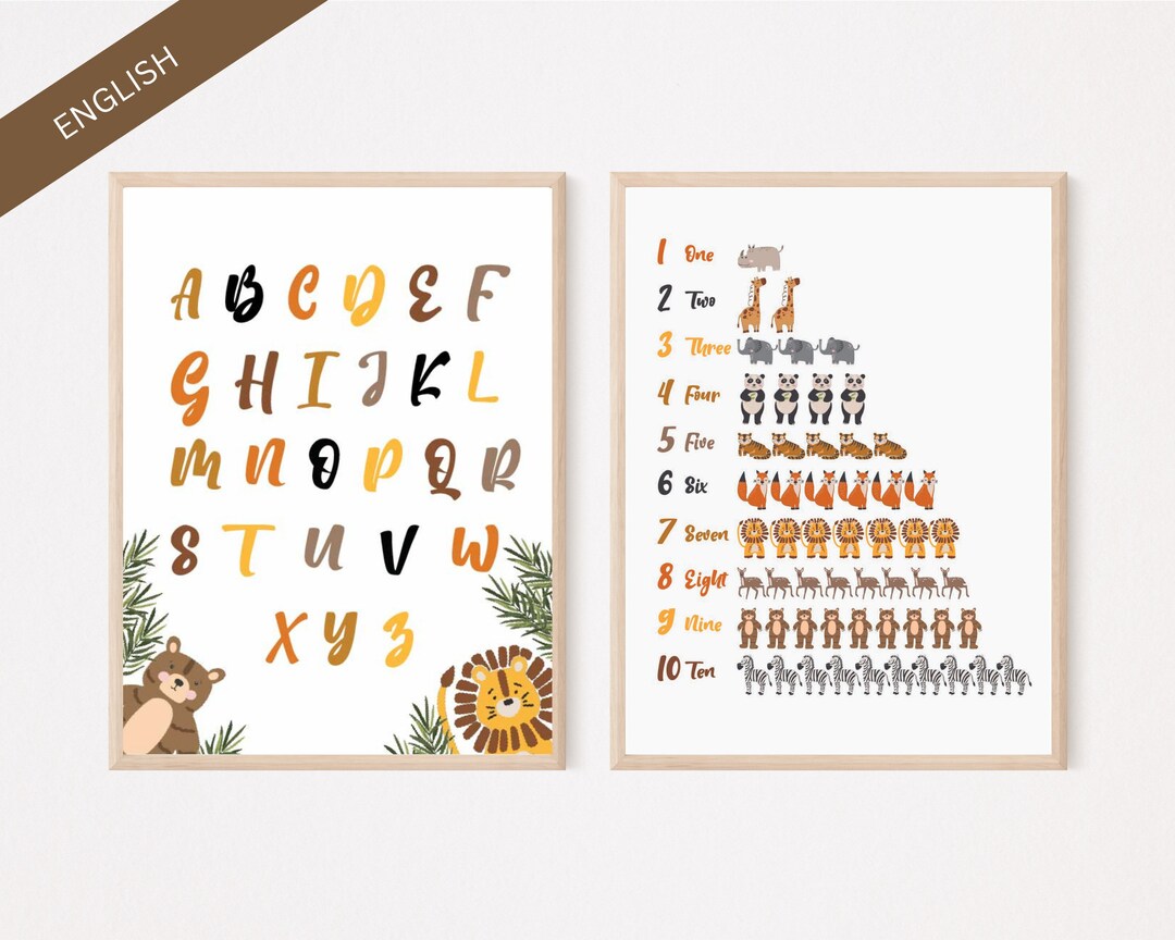 Safari Animal Alphabet and Number Posters, Jungle Animal Prints ...