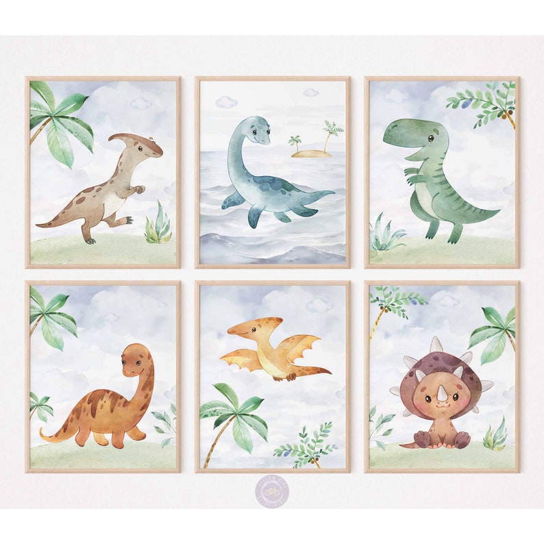 Set of 6 Dinosaur Prints, Dino Prints, Dinosaur Posters, Neutral ...