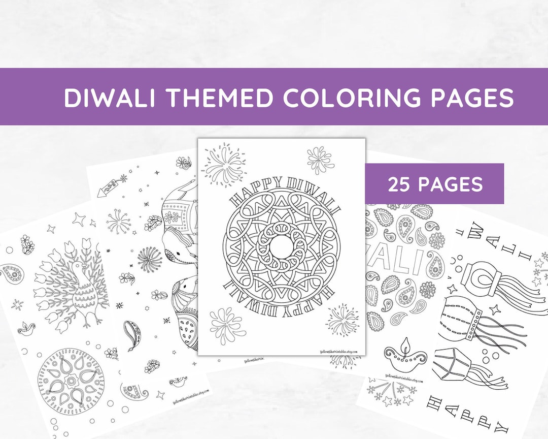 Diwali Coloring Pages Bundle, Printable Diwali Coloring Sheets, Diwali ...