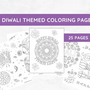 Diwali Coloring Pages Bundle, Printable Diwali Coloring Sheets, Diwali ...