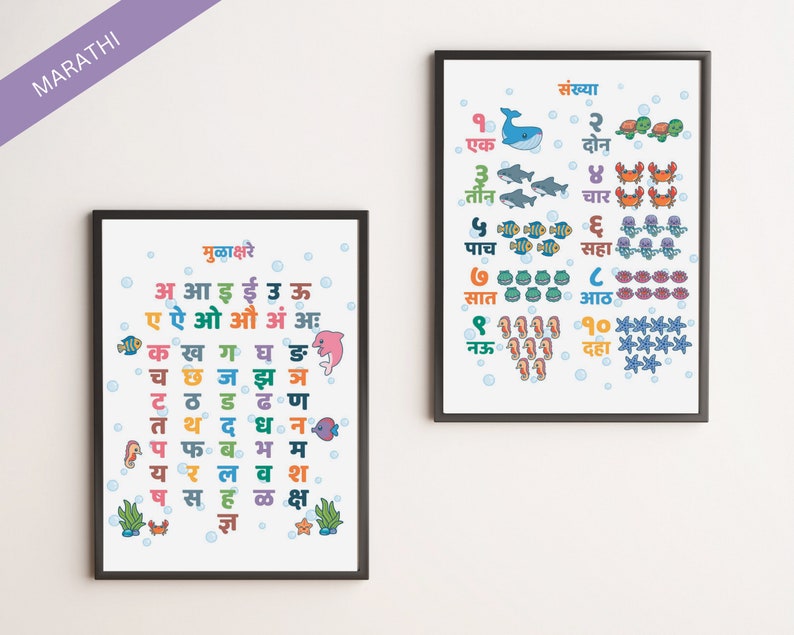 Marathi Alphabet and Number Posters for Playroom, Classroom, or ...