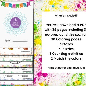 Holi Activity Bundle, Holi Coloring Pages, Printable Holi Themed ...