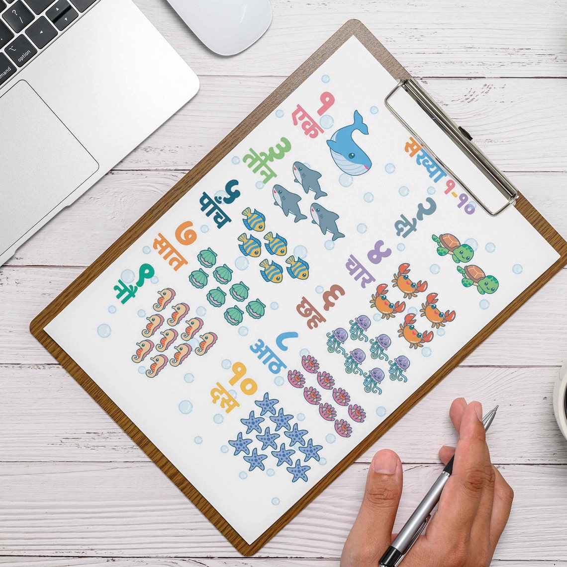 Hindi Varnamala Chart, Ocean Themed Hindi Alphabet and Numbers, Hindi ...