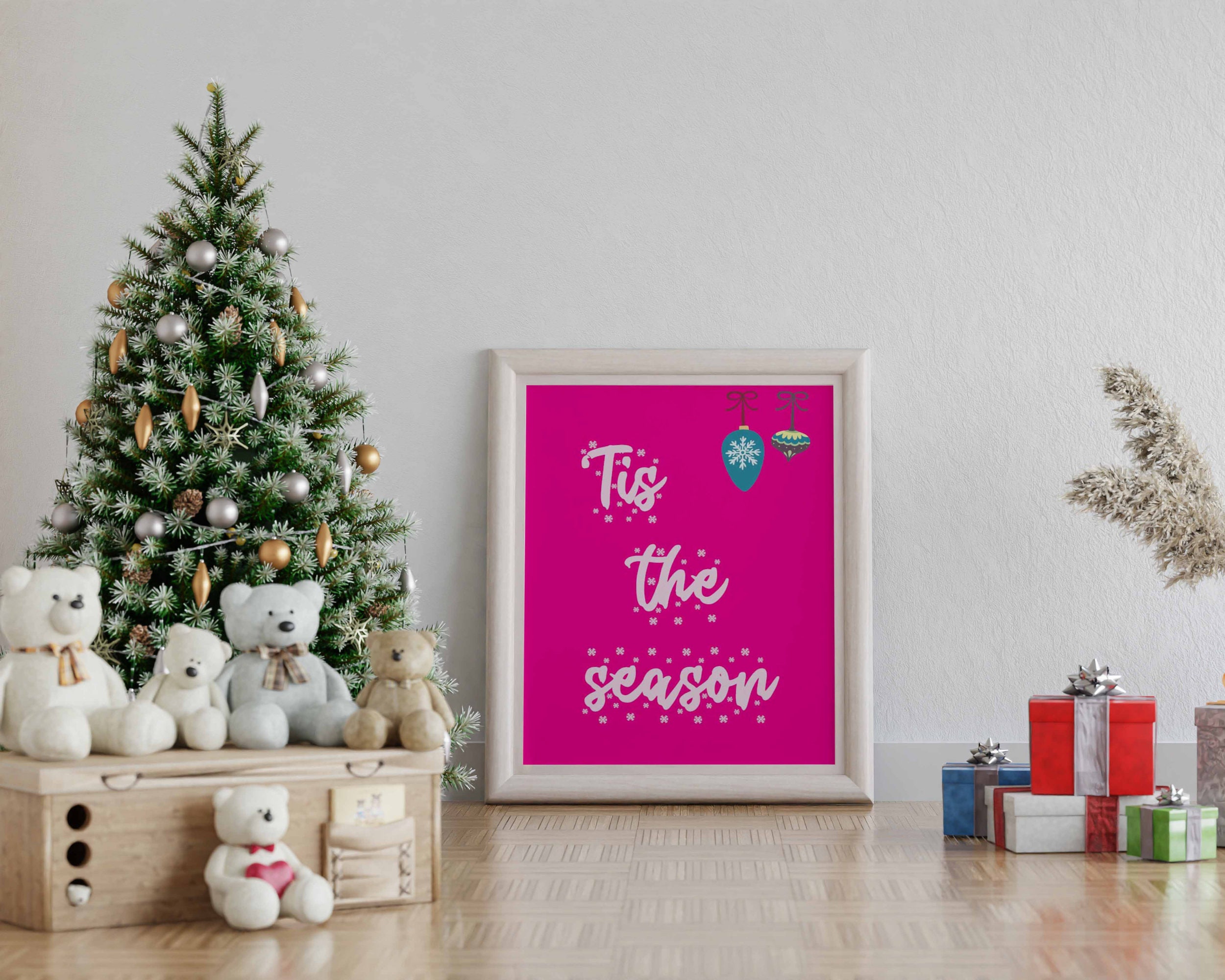Cute Pink Christmas Decor, Pink Christmas Printable Wall Art, Set of 8 ...