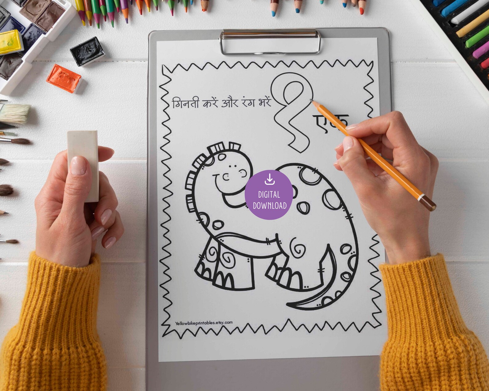 Hindi Numbers Printable Worksheets, Count and Color Activity Sheets ...