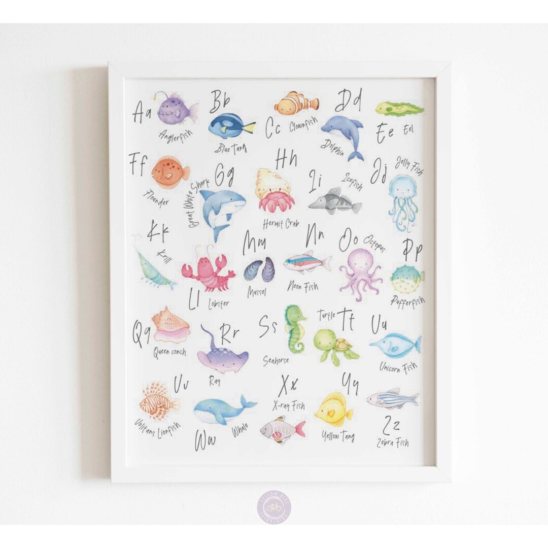 Ocean Themed Alphabet Poster, English Alphabet Print, Neutral ...