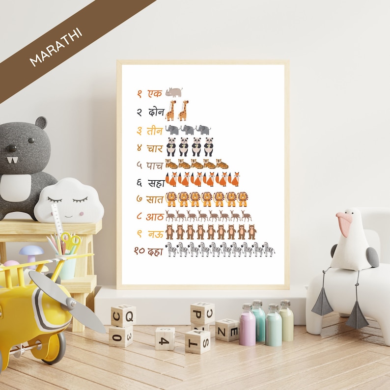 Marathi Mulakshar Chart, Animal Themed Marathi Alphabet and Numbers ...