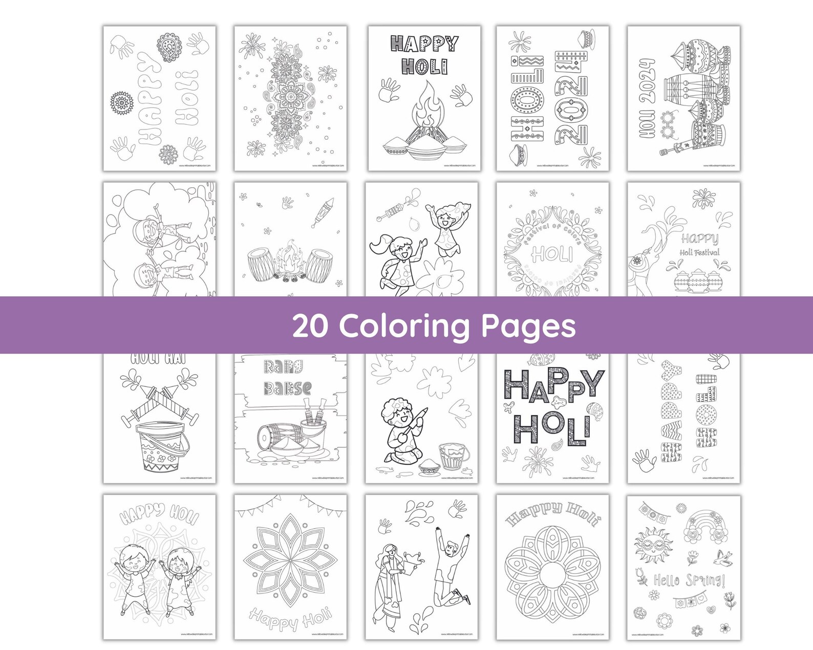 Holi Activity Bundle, Holi Coloring Pages, Printable Holi Themed ...