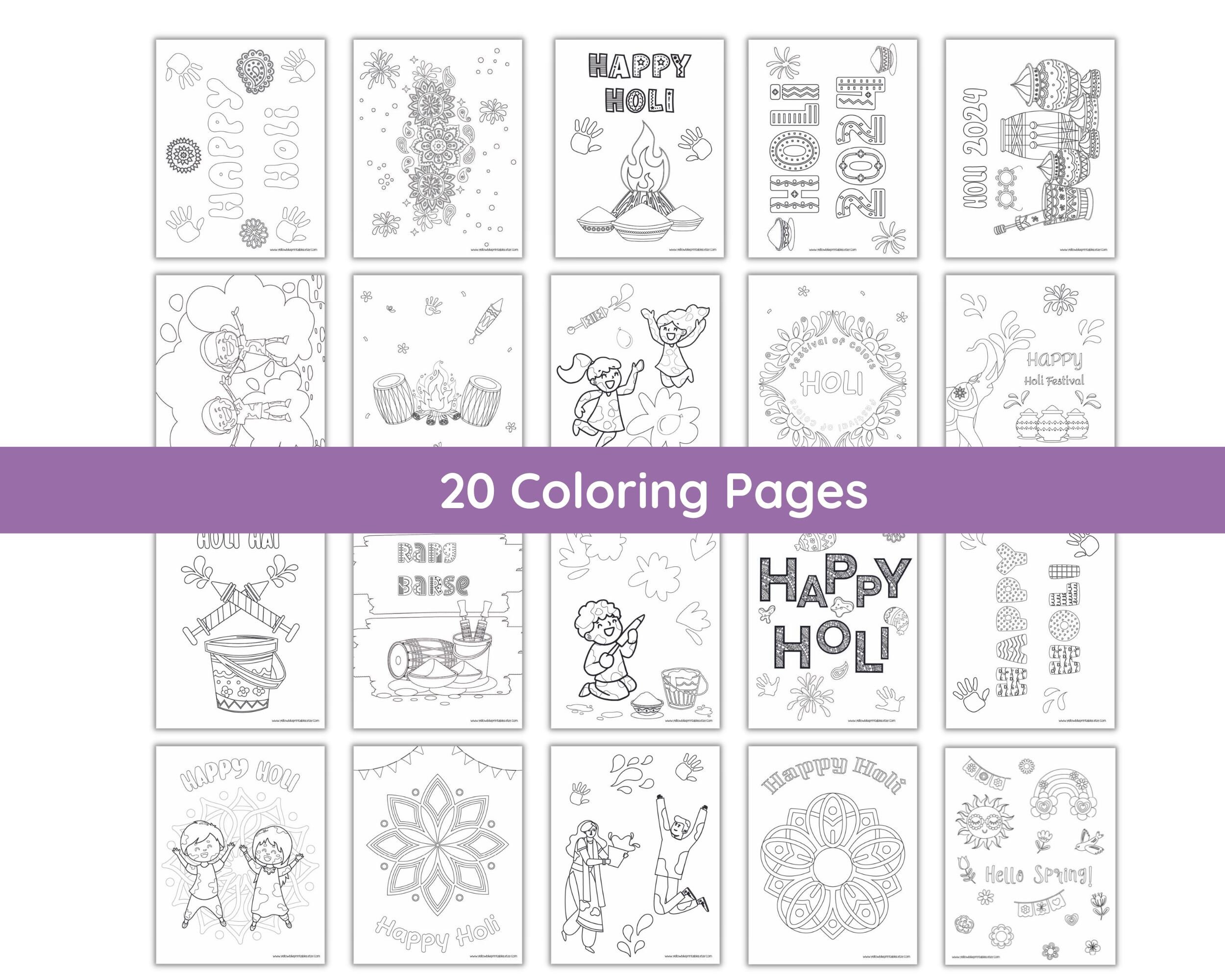 Holi Activity Bundle, Holi Coloring Pages, Printable Holi Themed ...