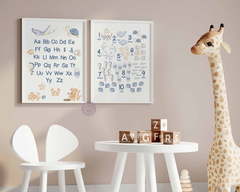 Under the Sea Alphabet and Number Posters for Blue Nursery, Playroom or ...