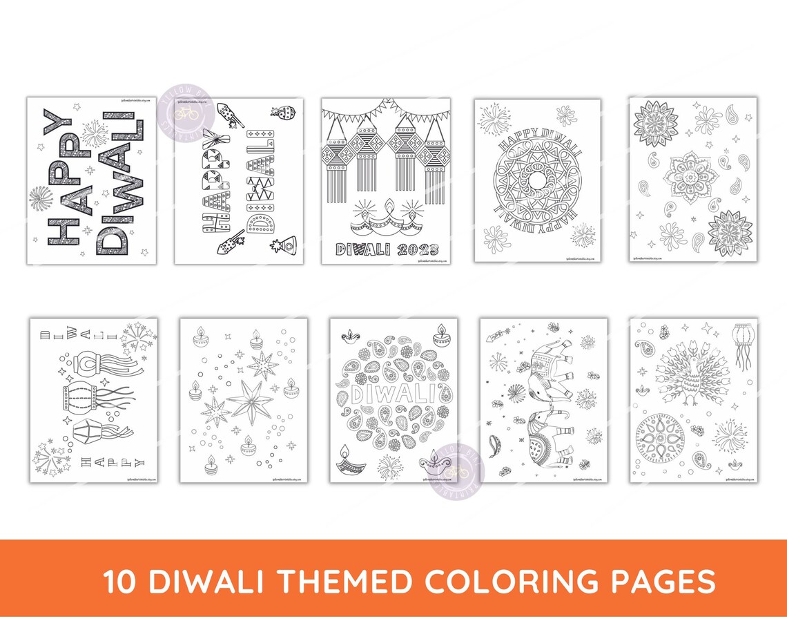Diwali Coloring Pages Bundle, Printable Diwali Coloring Pages for Kids ...