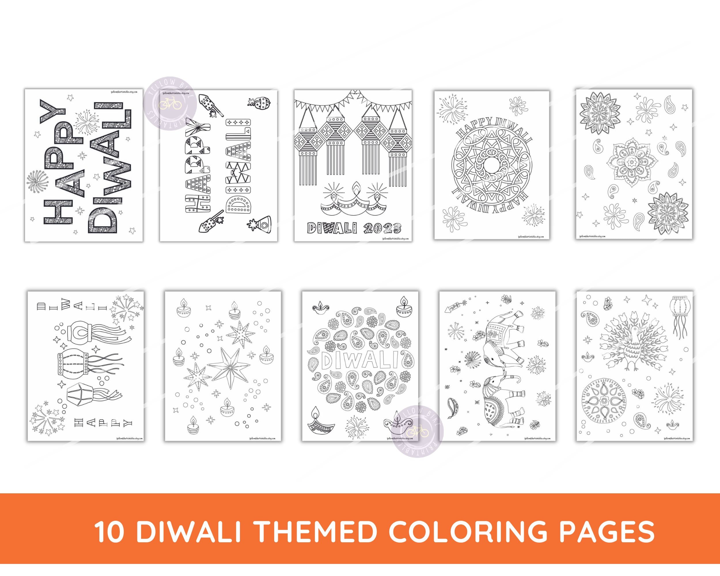 Diwali Coloring Pages Bundle, Printable Diwali Coloring Pages for Kids ...