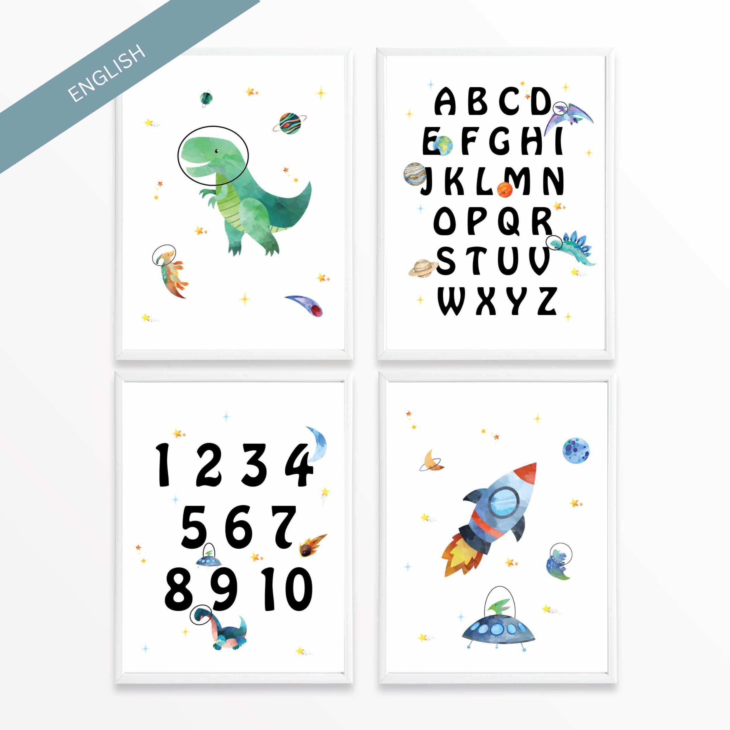 English Alphabet and Numbers Posters for Playroom, Homeschool or ...