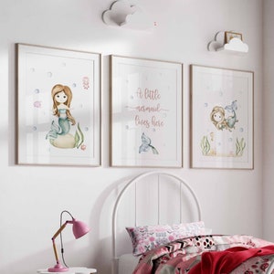 Mermaid Nursery Wall Decor, Cute Mermaid Artwork, Girls Room Wall Decor ...
