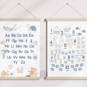 Under the Sea Alphabet and Number Posters for Blue Nursery, Playroom or ...