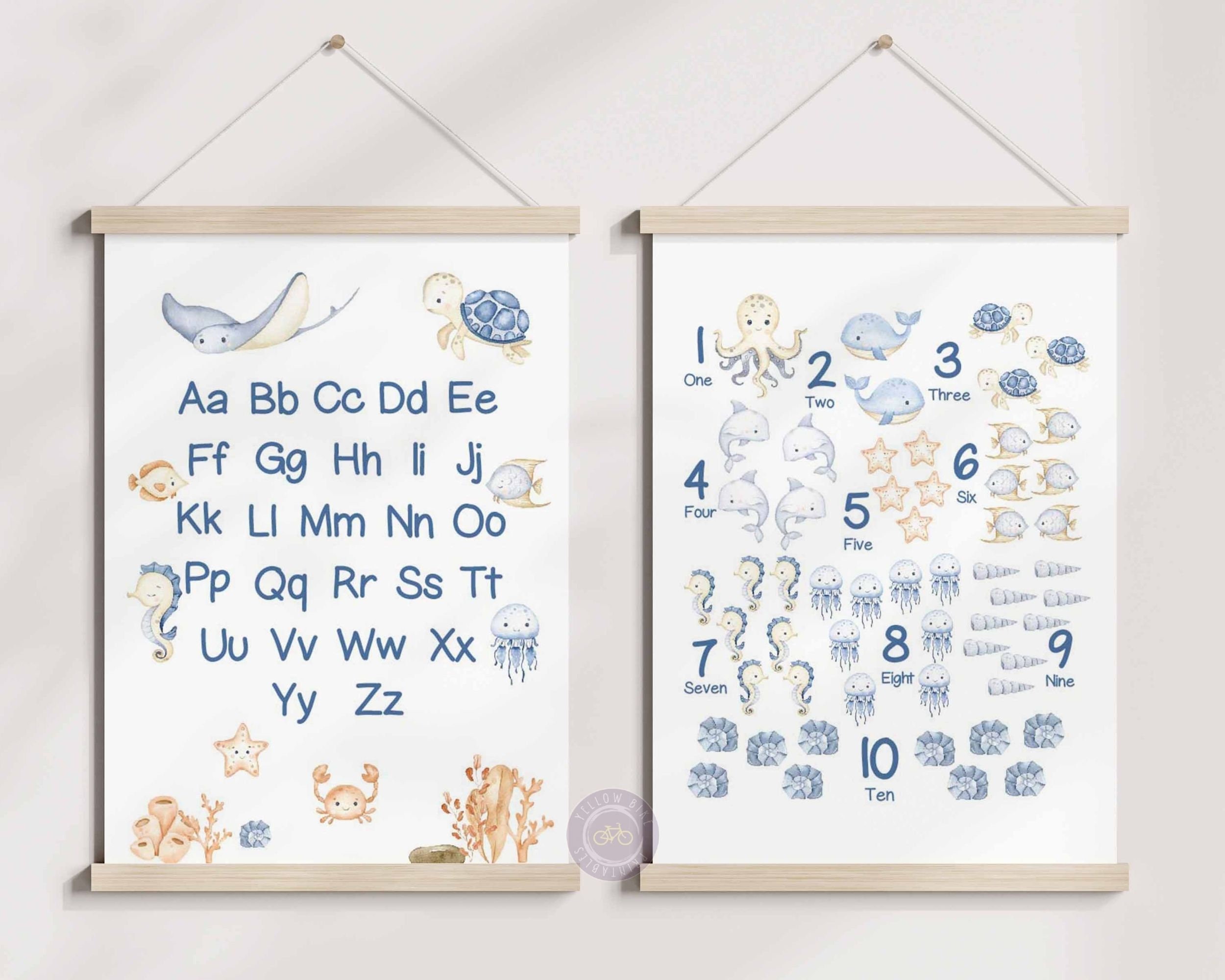Under the Sea Alphabet and Number Posters for Blue Nursery, Playroom or ...