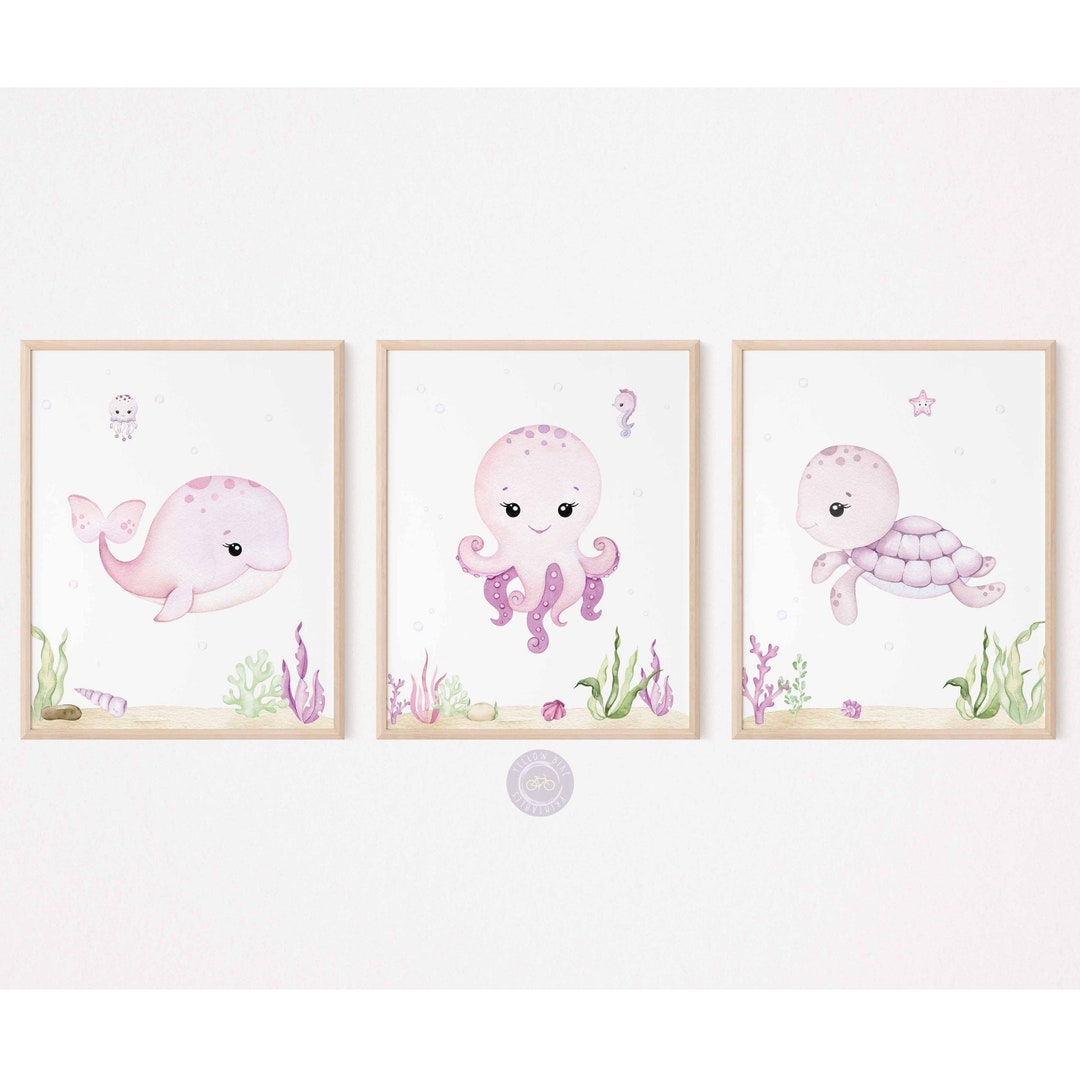 Pink Ocean Nursery Prints, Under the Sea Nursery Prints, Ocean Nursery ...