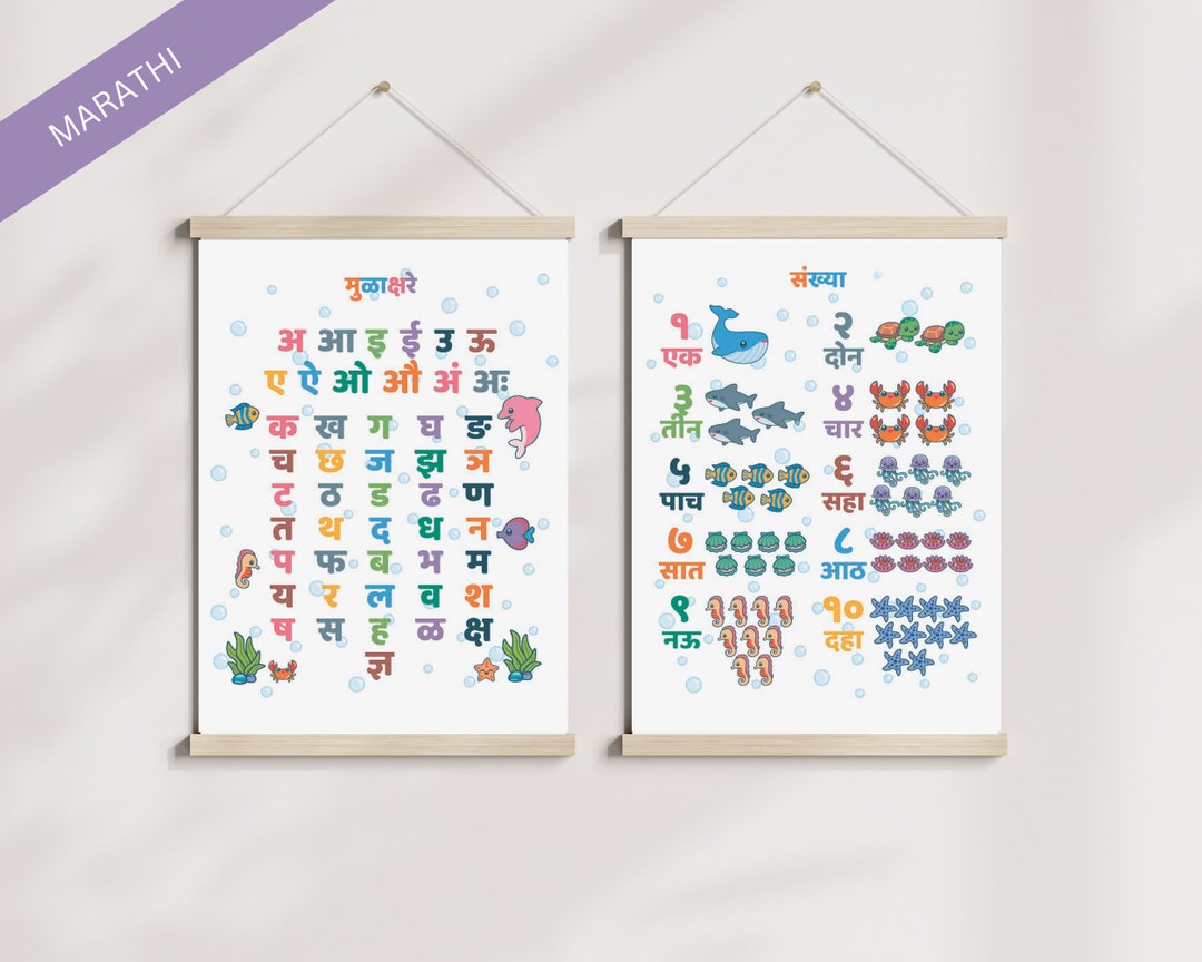 Buy Marathi Alphabet and Number Posters for Playroom, Classroom, or ...