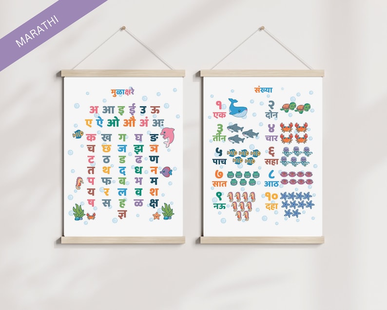 Marathi Alphabet and Number Posters for Playroom, Classroom, or ...
